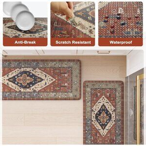 Accents | New Set Of 2 Red Farmhouse Kitchen Mat Antifatigue Cushioned ...